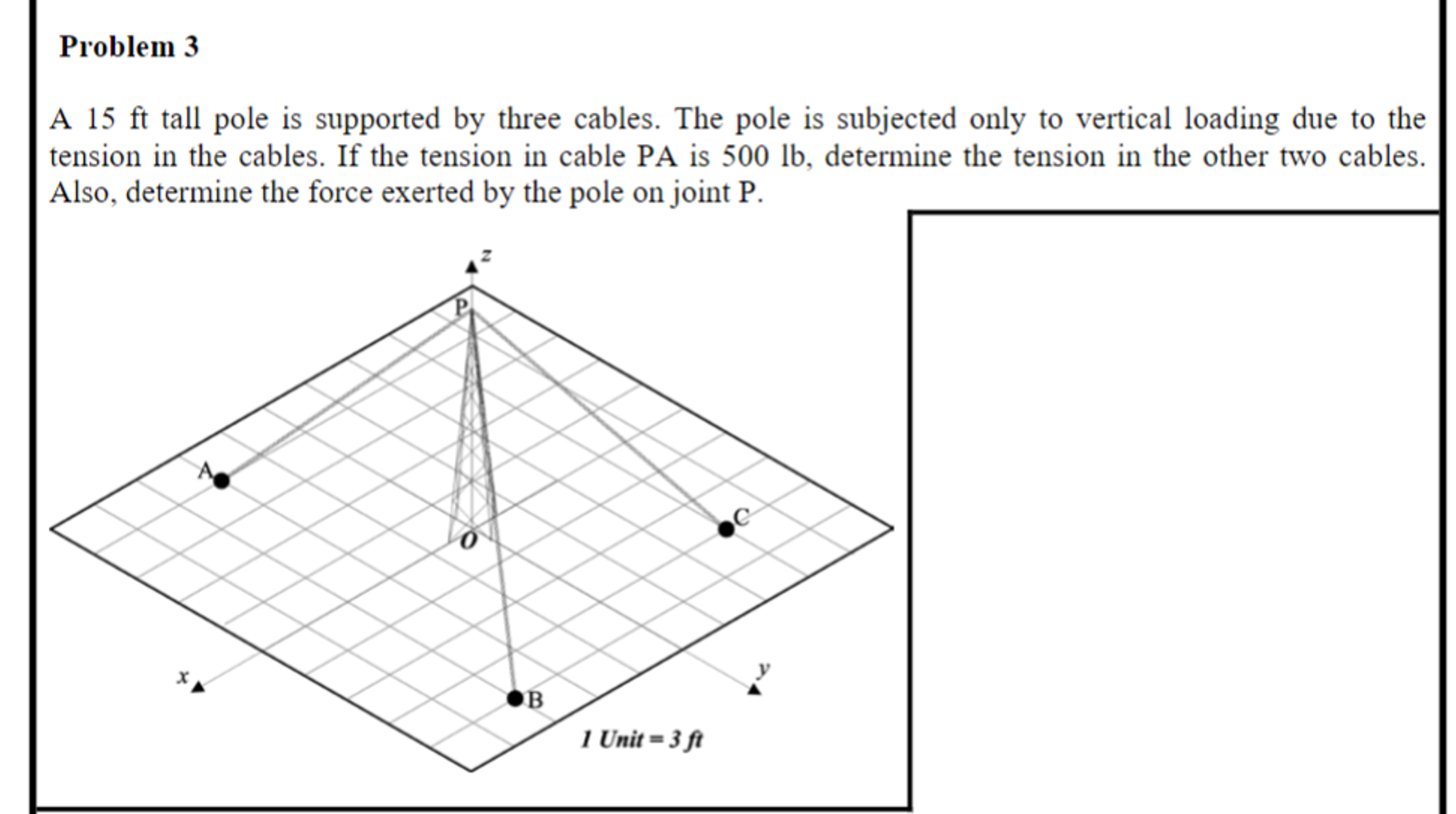 Solved Problem 3A 15 ﻿ft tall pole is supported by three | Chegg.com