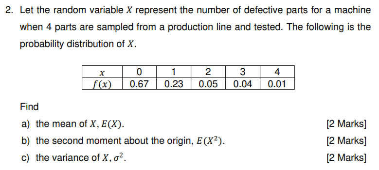 Solved 2. Let the random variable X represent the number of | Chegg.com