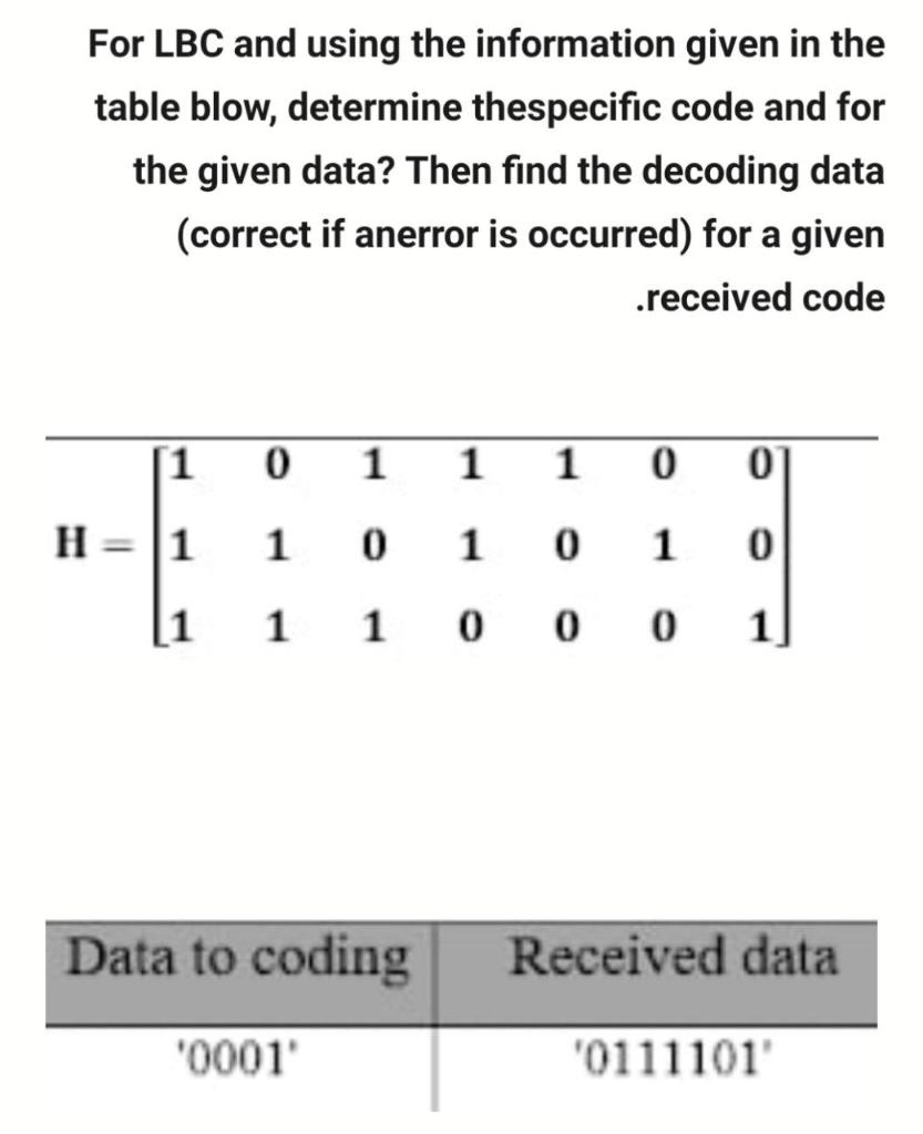 Solved For LBC and using the information given in the table | Chegg.com