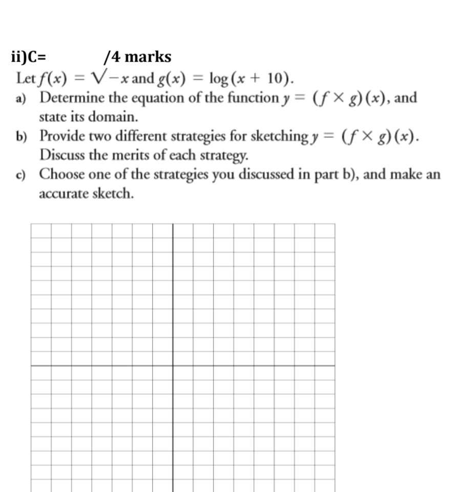 Solved ii) C=/4 marks Let f(x)=−x and g(x)=log(x+10). a) | Chegg.com