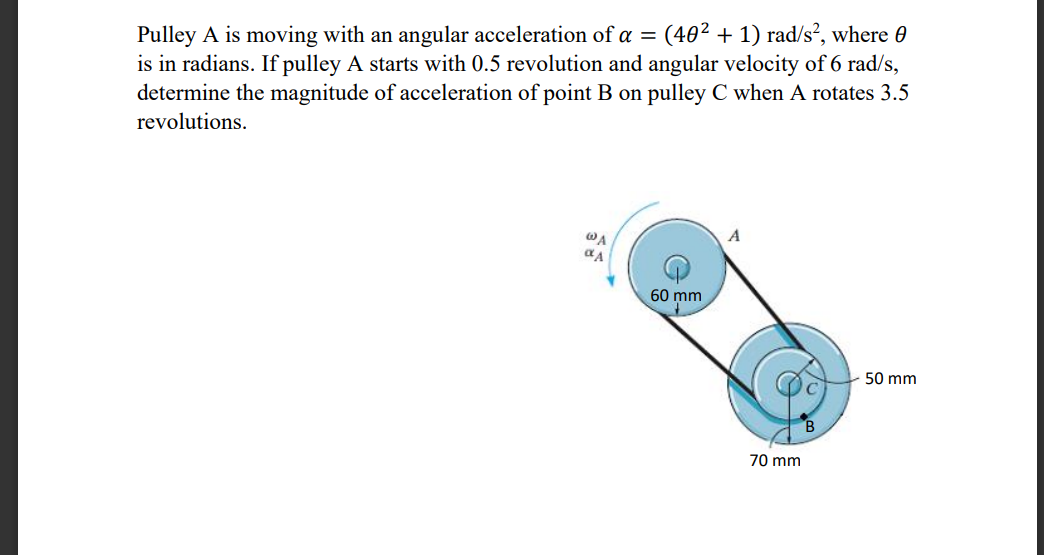 Solved Pulley A is moving with an angular acceleration of a | Chegg.com
