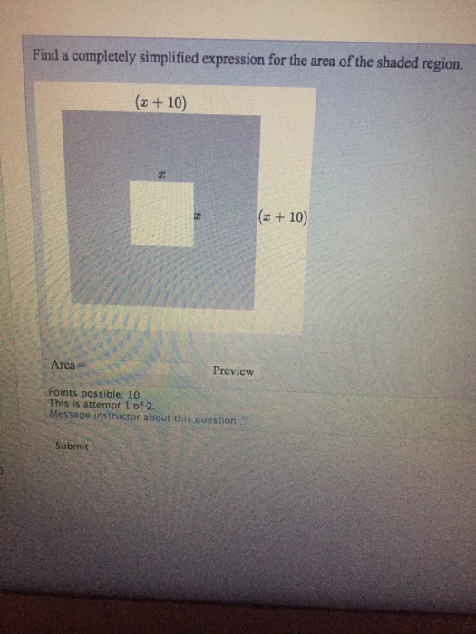 Solved Find a completely simplified expression for the area | Chegg.com