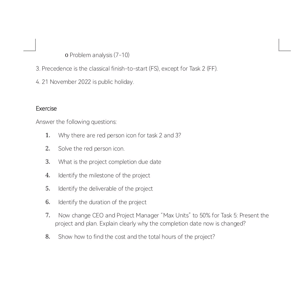 Solved Table 1: List of activities Table 2: Resource List | Chegg.com
