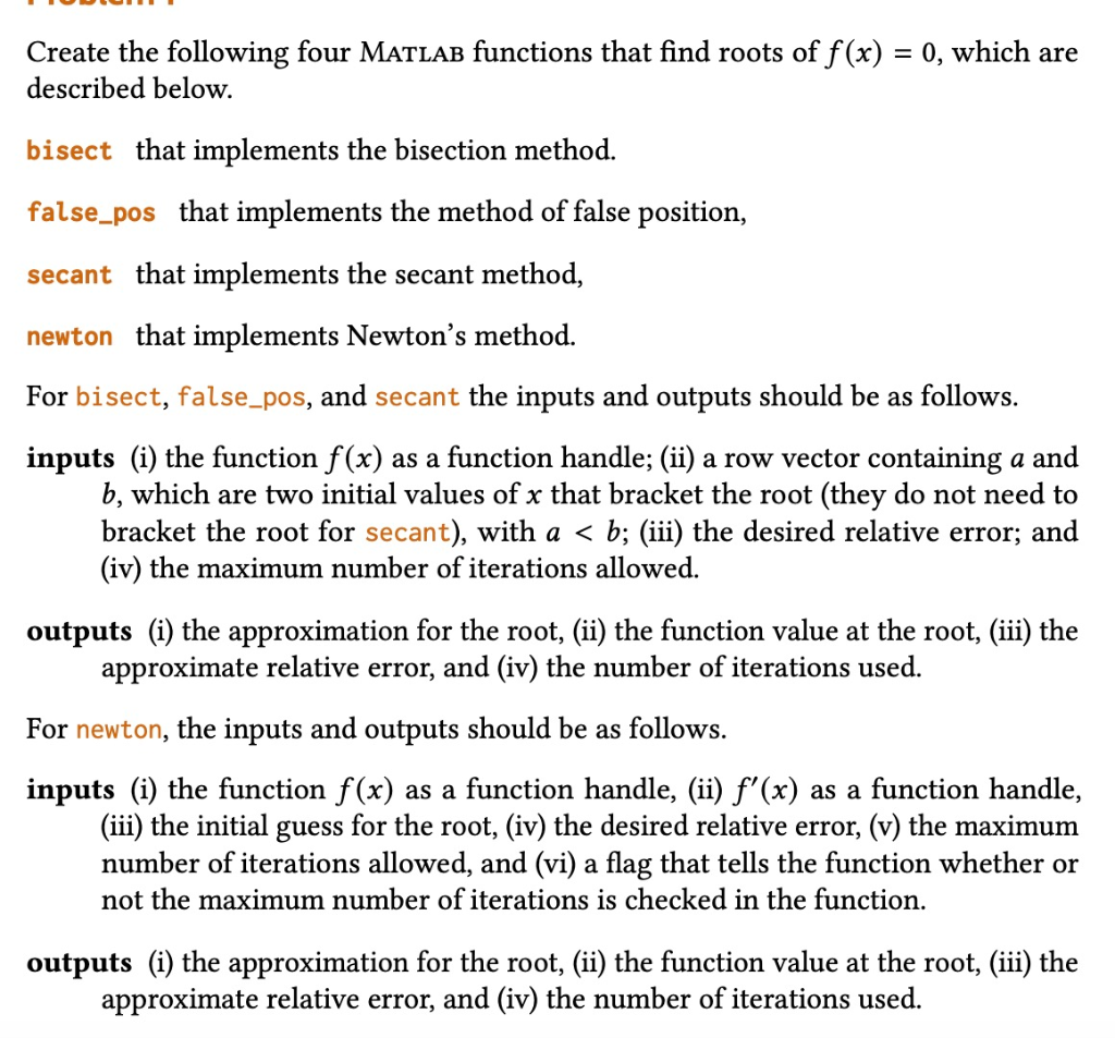 Solved Create the following four MATLAB functions that find | Chegg.com