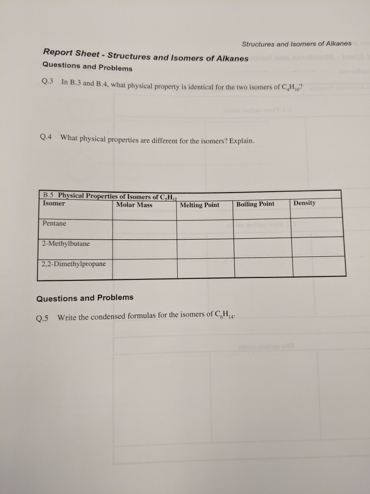 Solved Structures and Isomers of Alkanes Report Sheet - | Chegg.com