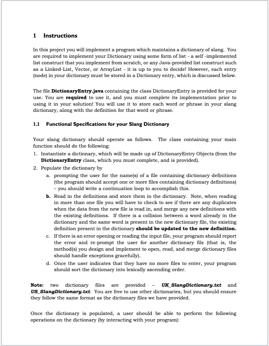 Solved 1 Instructions In this project you will implement a | Chegg.com