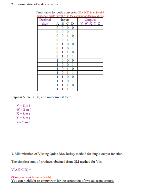 Solved Construction Of Prime Implicant Table V Simplest 6386