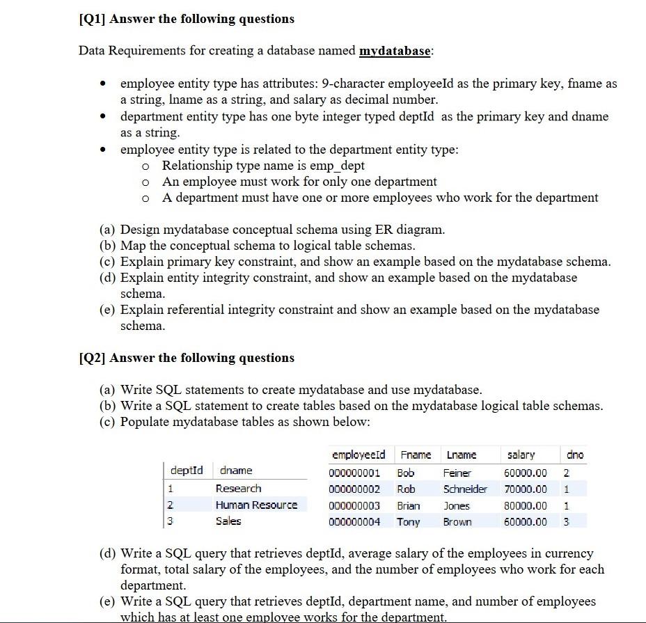 Solved [Q1] Answer the following questions Data Requirements | Chegg.com
