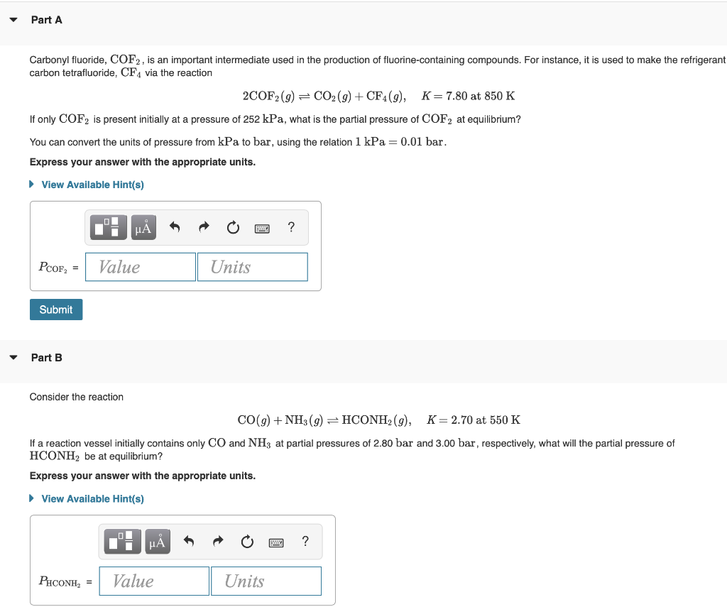 Solved Part A Carbonyl fluoride, COF2, is an important | Chegg.com