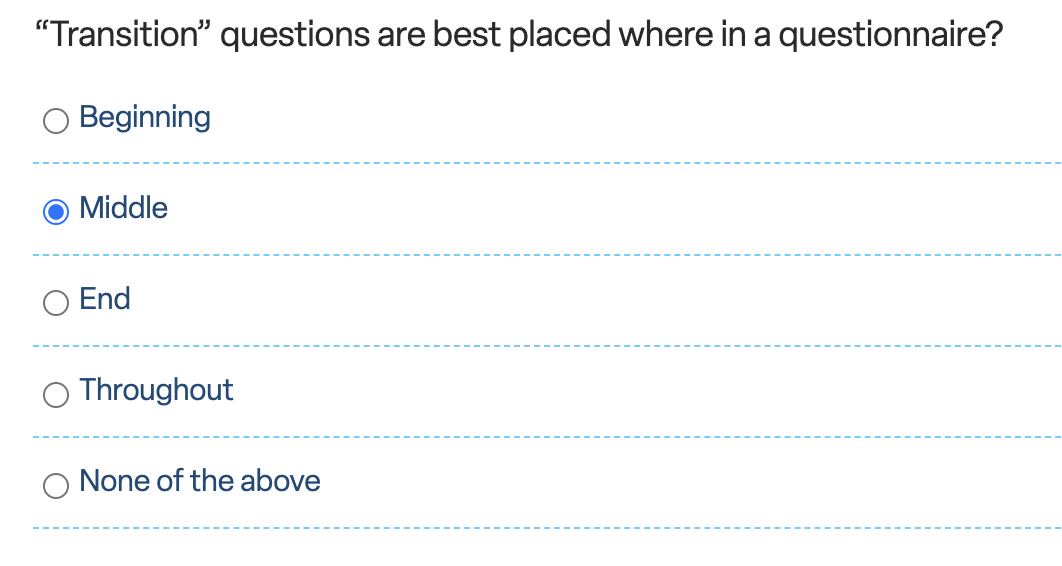 Solved "Transition" questions are best placed where in a | Chegg.com