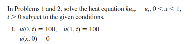 Solved In Problems 1 and 2, solve the heat equation kuxx = | Chegg.com