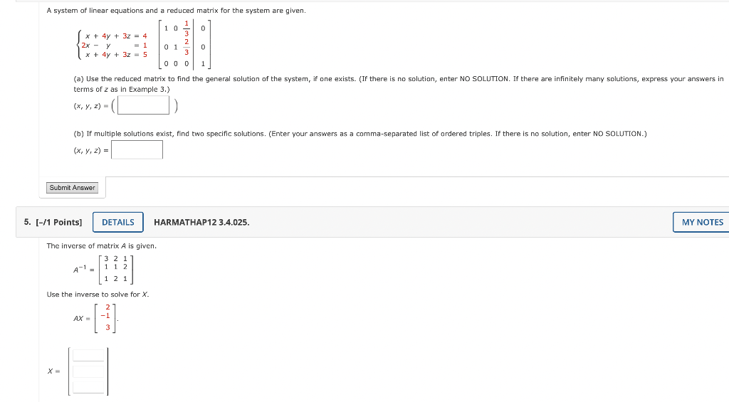 Solved A system of linear equations and a reduced matrix for | Chegg.com