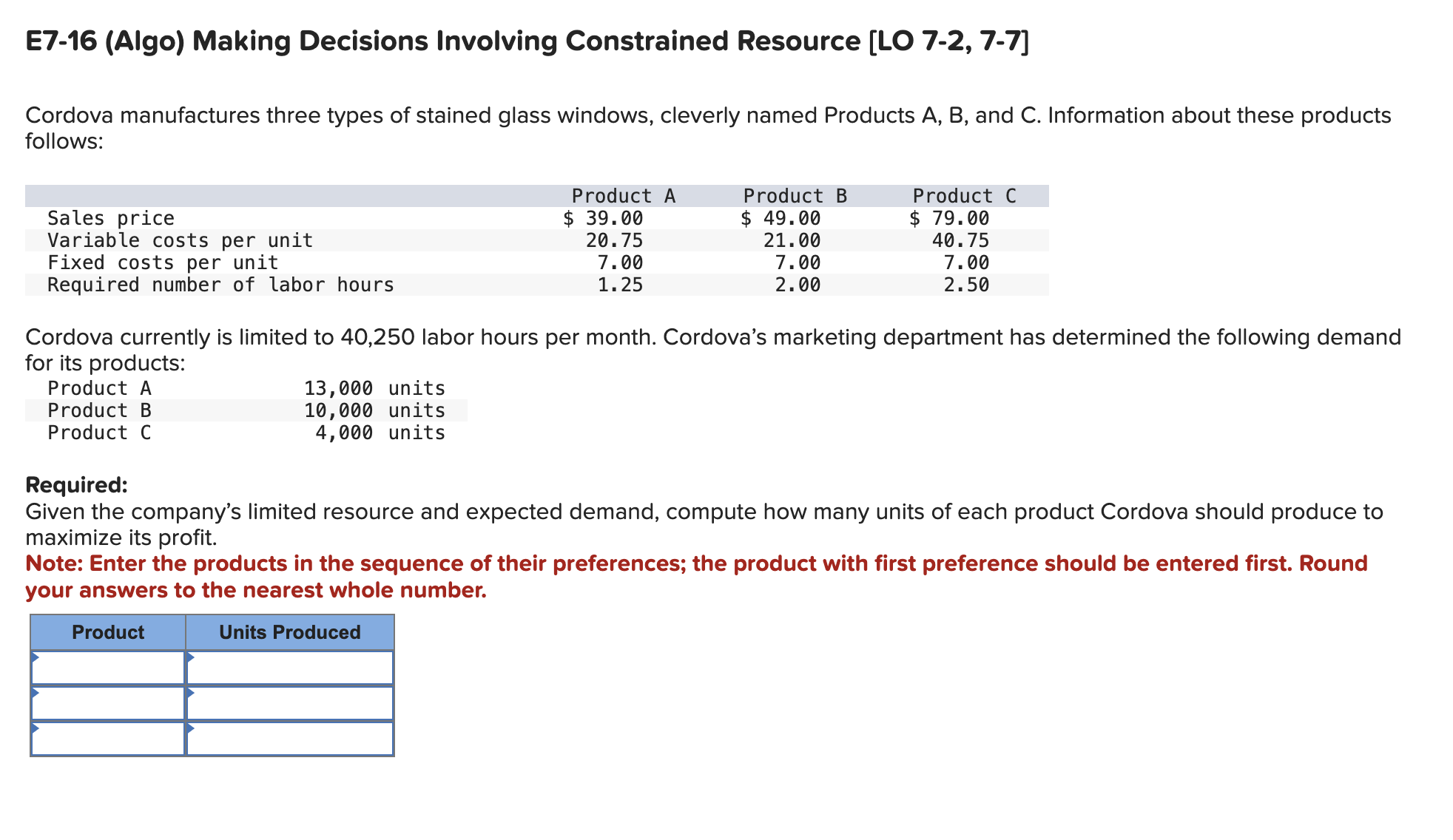 Solved E7-16 (Algo) Making Decisions Involving Constrained | Chegg.com