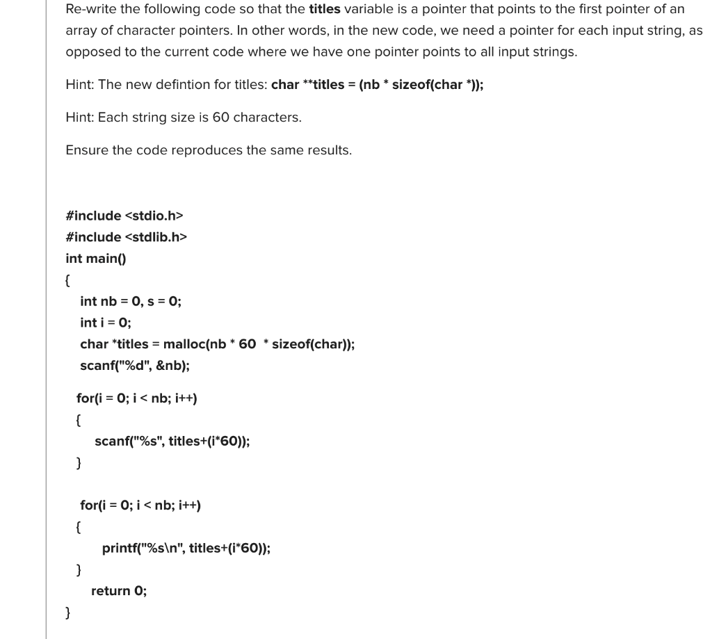 Solved Re-write the following code so that the titles | Chegg.com