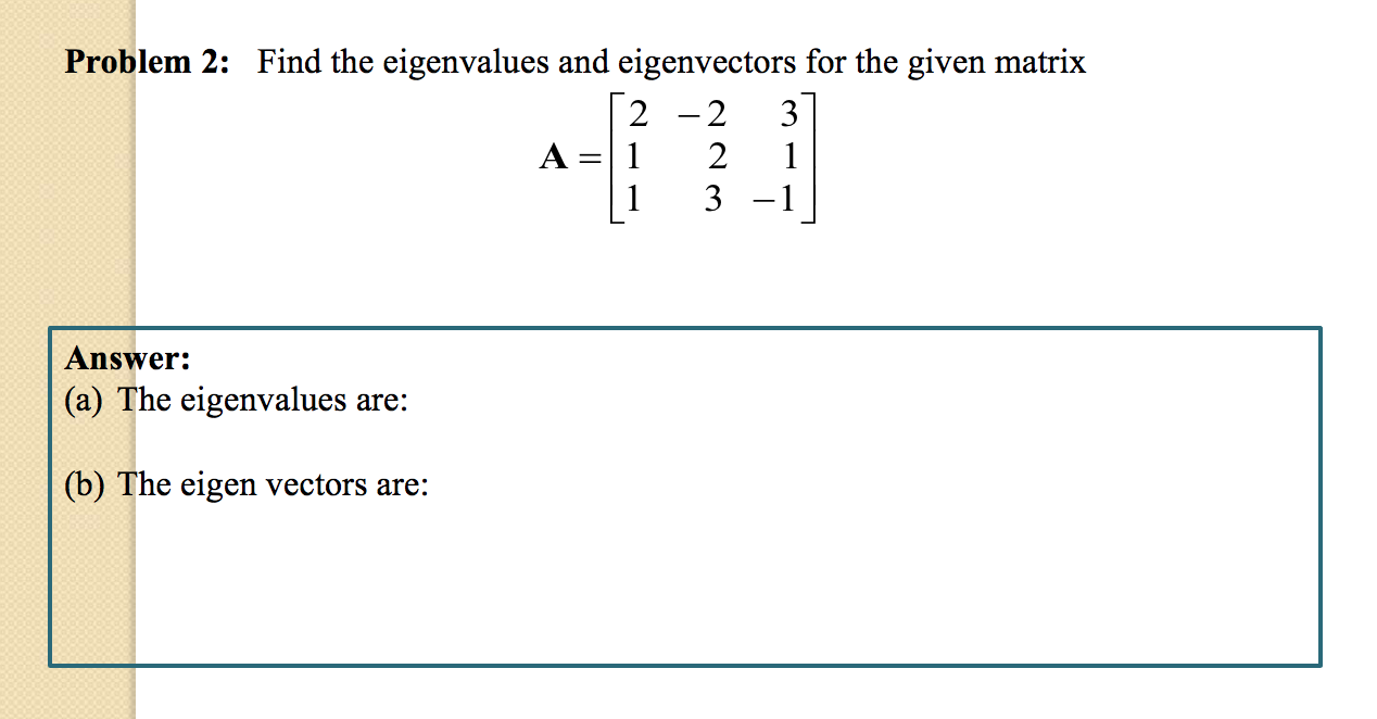 Solved Problem 2: Find the eigenvalues and eigenvectors for | Chegg.com