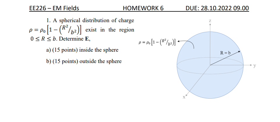 Solved 1. A spherical distribution of charge ρ=ρ0[1−(R2/b2)] | Chegg.com