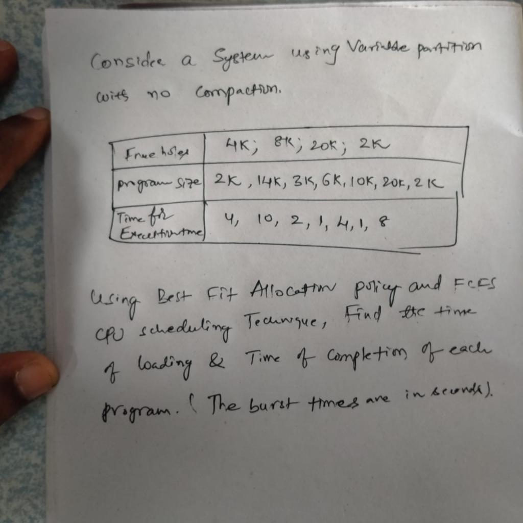 Solved Consider A System That Uses Variable Partitioning But