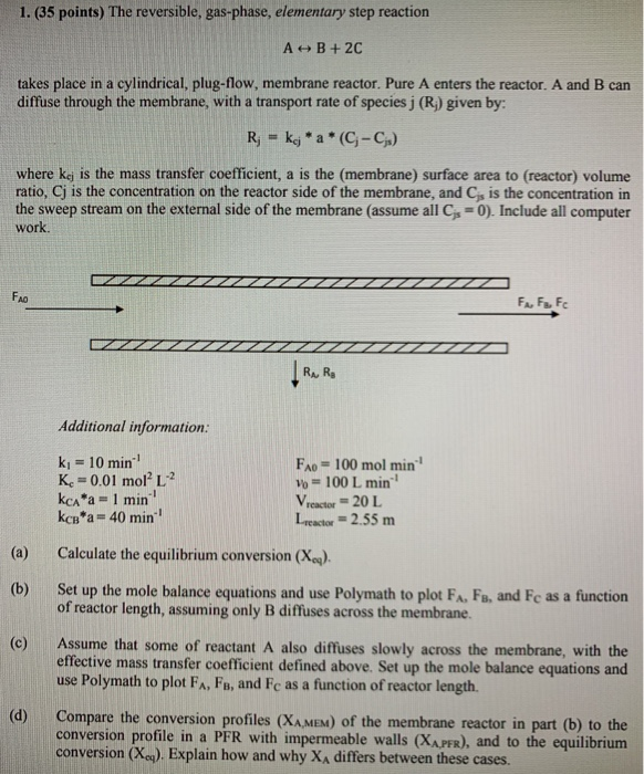 1. (35 points) The reversible, gas-phase, elementary | Chegg.com