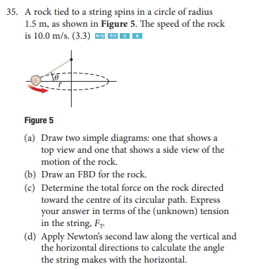 Solved 35. ﻿A rock tied to a string spins in a circle of | Chegg.com