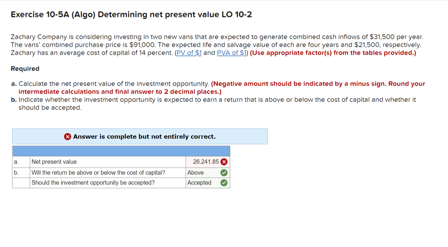 Solved Exercise 10−5A (Algo) Determining net present value | Chegg.com