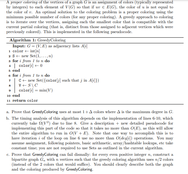 A proper coloring of the vertices of a graph G is an | Chegg.com