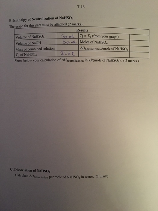 OBSERVATIONS SHEET EXPERIMENT T Enthalpy and Entropy | Chegg.com