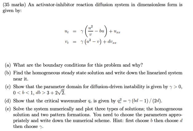 35 Marks An Activator Inhibitor Reaction Diffusion