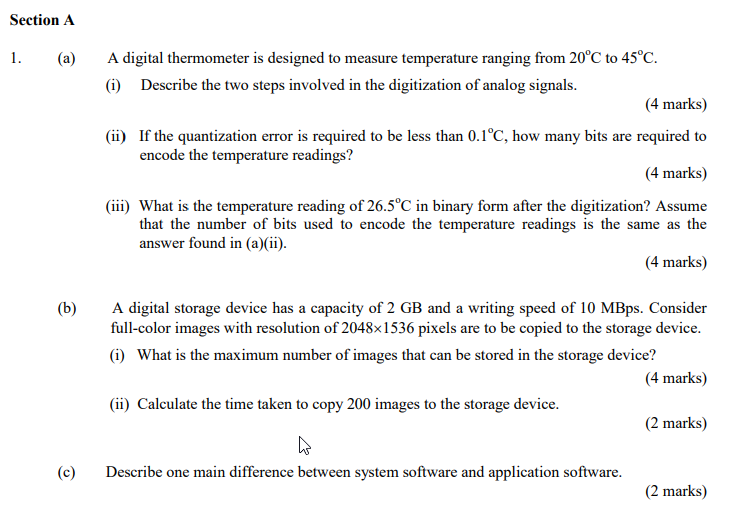 Section A (a A digital thermometer is designed to | Chegg.com