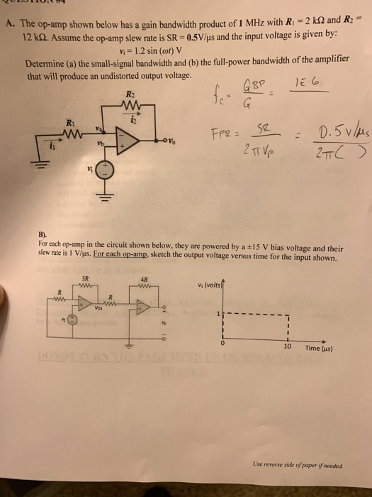 Solved k2 and R A. The op-amp shown below has a gain | Chegg.com