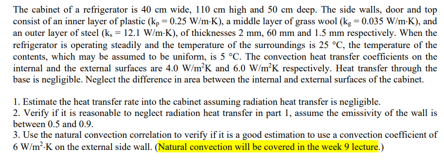 Solved QUESTION 1 [20 ﻿marks] ﻿The cabinet of a refrigerator | Chegg.com