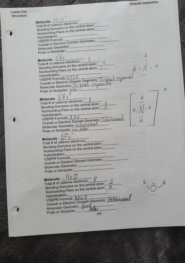 Solved Overall Geometry Lewis Dot Structure Molecule: H30 | Chegg.com