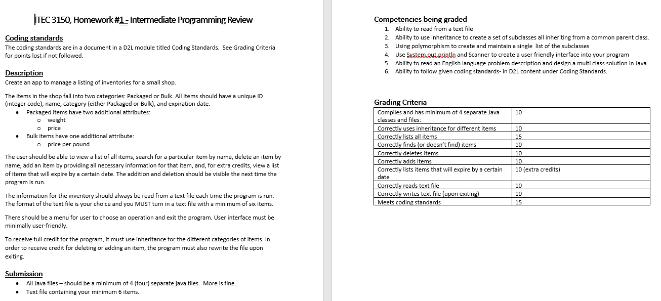 TEC 3150, Homework #1 - Intermediate Programming | Chegg.com