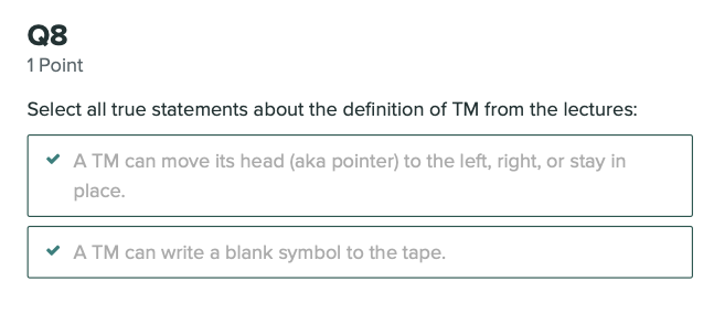 Select all true statements about the definition of TM | Chegg.com