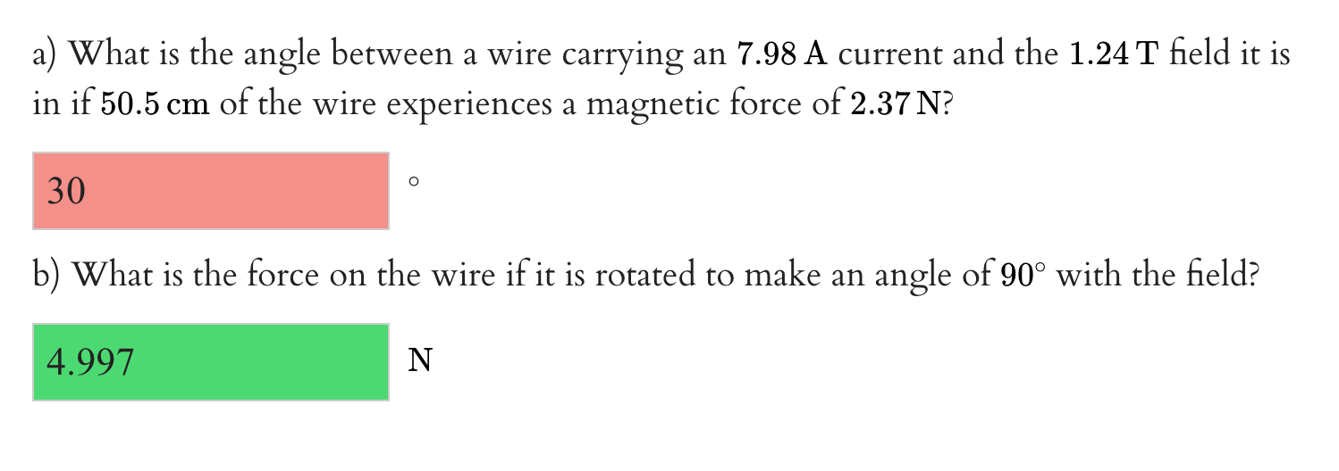 Solved a) What is the angle between a wire carrying an 7.98 | Chegg.com