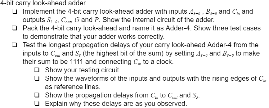Solved Implement the 4-bit carry look-ahead adder with | Chegg.com