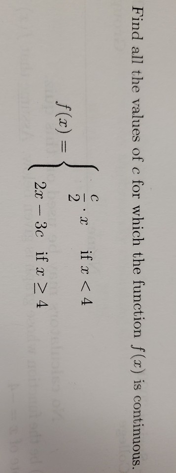 Solved Find all the values of c for which the function f(x) | Chegg.com