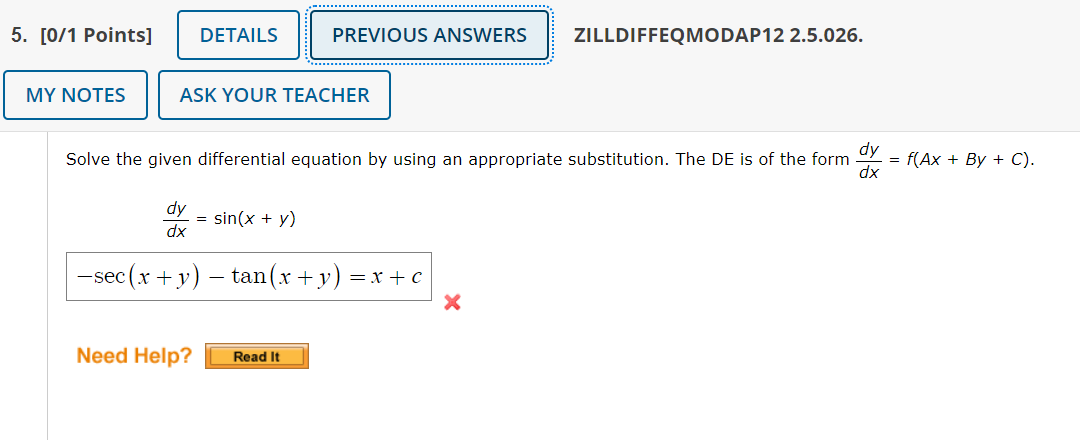 Solved [0/1 Points] ZILLDIFFEQMODAP12 2.5.026. Solve the | Chegg.com
