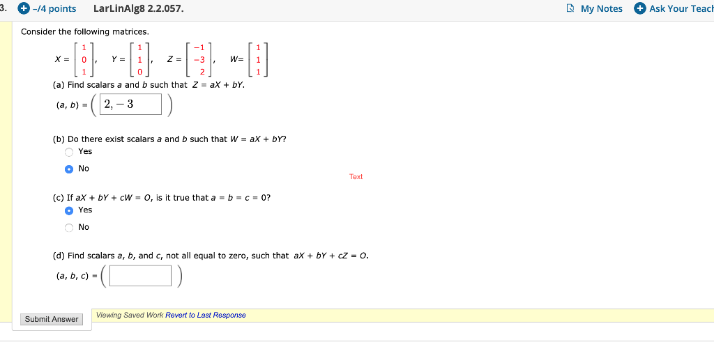 Solved 3. Ф-14 points D My Notes + Ask Your Teach LarLinAlg8 | Chegg.com