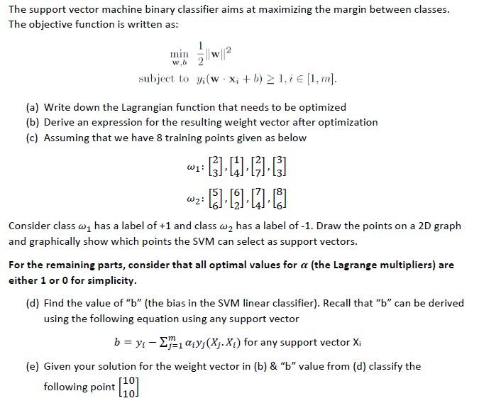 Solved The support vector machine binary classifier aims at | Chegg.com