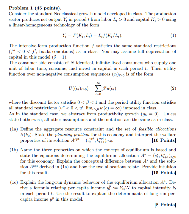 Solved Problem 1 (45 ﻿points).Consider the standard | Chegg.com