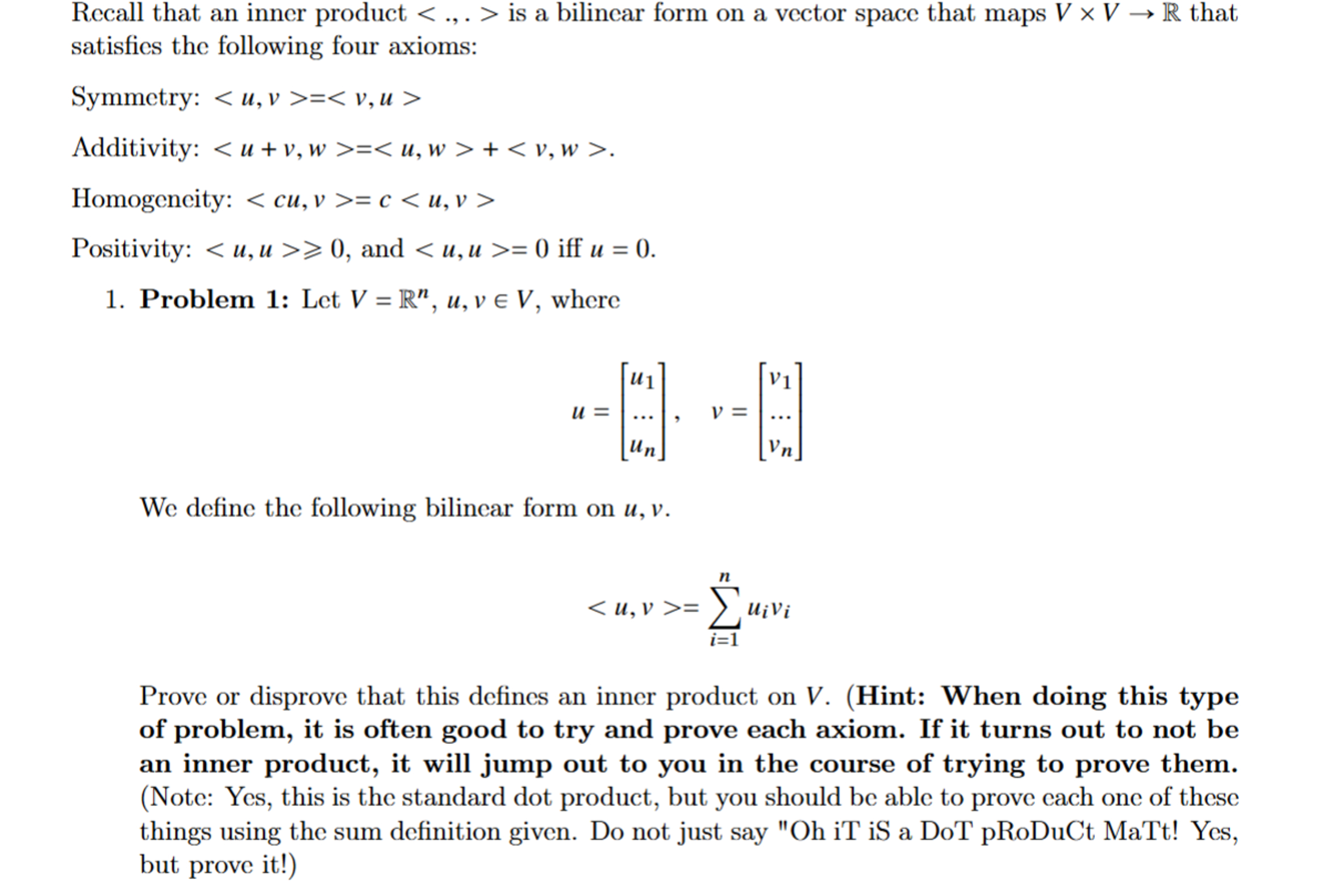 Solved Recall that an inner product ﻿is a bilinear | Chegg.com