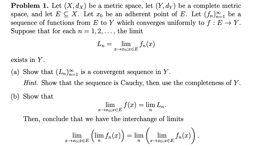 Solved Problem 1 Let X Dx Be A Metric Space Let Y Dy