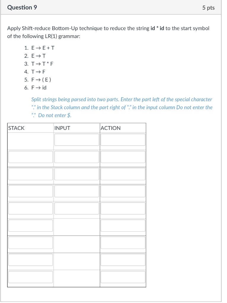 Solved Apply Shift-reduce Bottom-Up technique to reduce the | Chegg.com