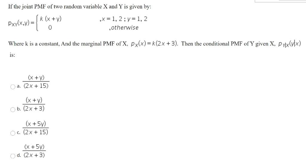 Solved If the joint PMF of two random variable X and Y is | Chegg.com | Chegg.com