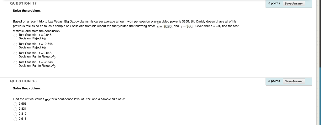 Solved QUESTION 17 5 points Save Answer Solve the problem. | Chegg.com