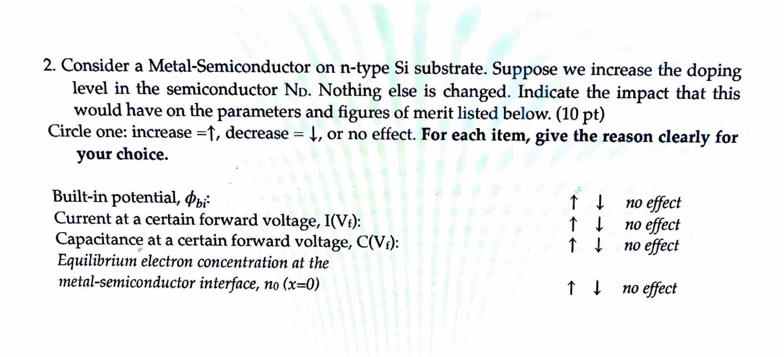 Solved Consider A Metal Semiconductor On N Type Si