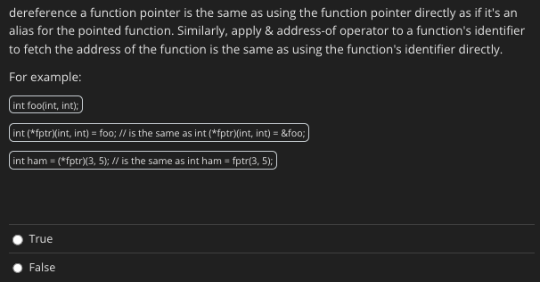 Solved dereference a function pointer is the same as using | Chegg.com