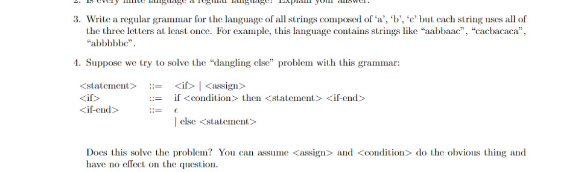 Solved 3. Write a regular grammar for the language of all | Chegg.com