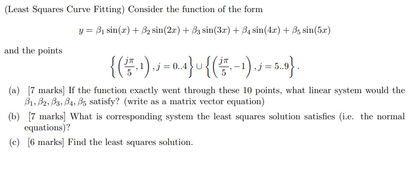Solved (Least Squares Curve Fitting) Consider the function | Chegg.com