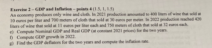 Solved Exercise 2 - GDP and Inflation - points 4(1.5,1,1.5) | Chegg.com